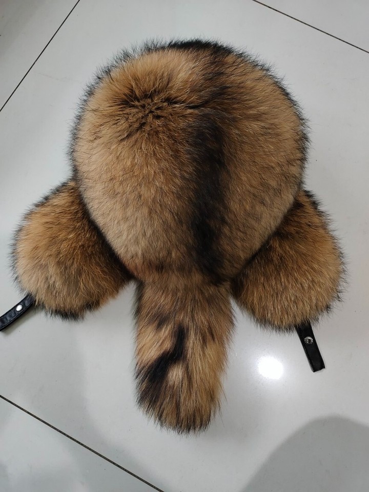 Men's Full Covered Real Raccoon Fur Hat Russian Ushanka Trapper Hunter ...