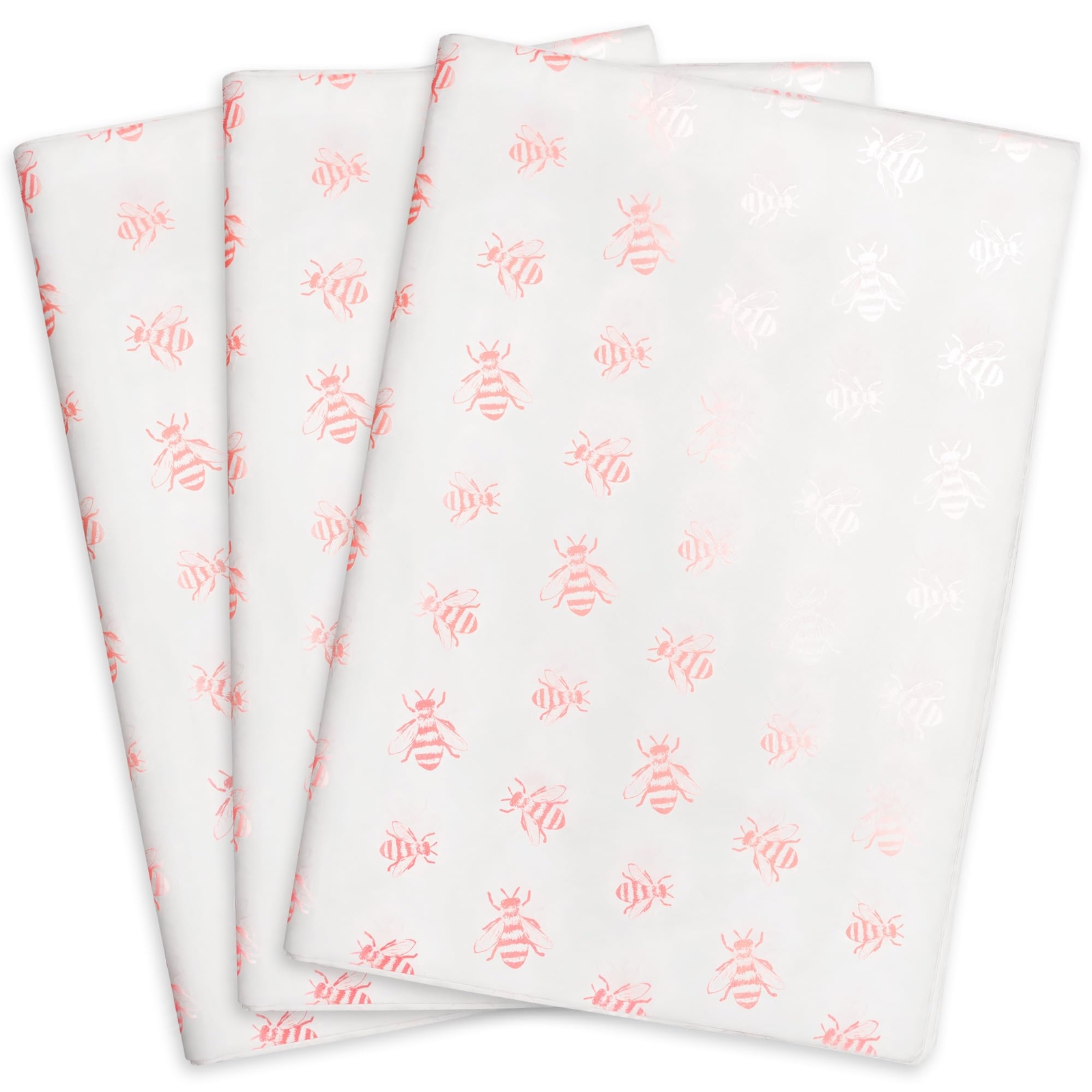 60 Sheets White with Salmon Pink Bee Tissue Paper Bulk20" x 14"Pink Bee ...