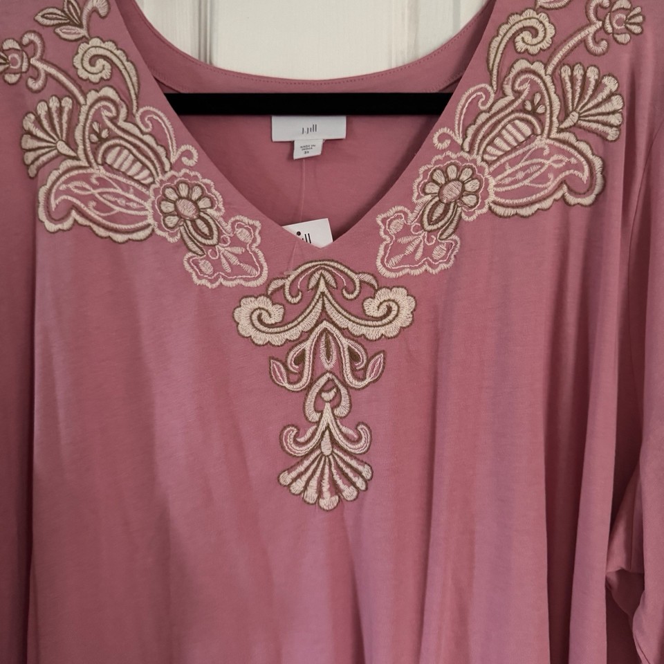 J.Jill Womens Plus Size Pink Tan V-Neck Scroll Design Top Size 3X NWT ...