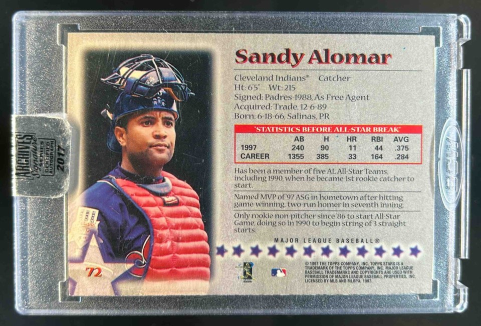 2017 Topps Archives Signature Series Sandy Alomar Auto Autograph #12/16 ...
