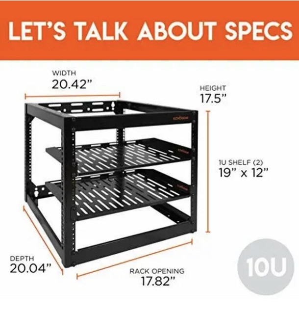 Echogear 10u Open Frame Rack - Wall Mountable Heavy Duty 4 Post Design ...