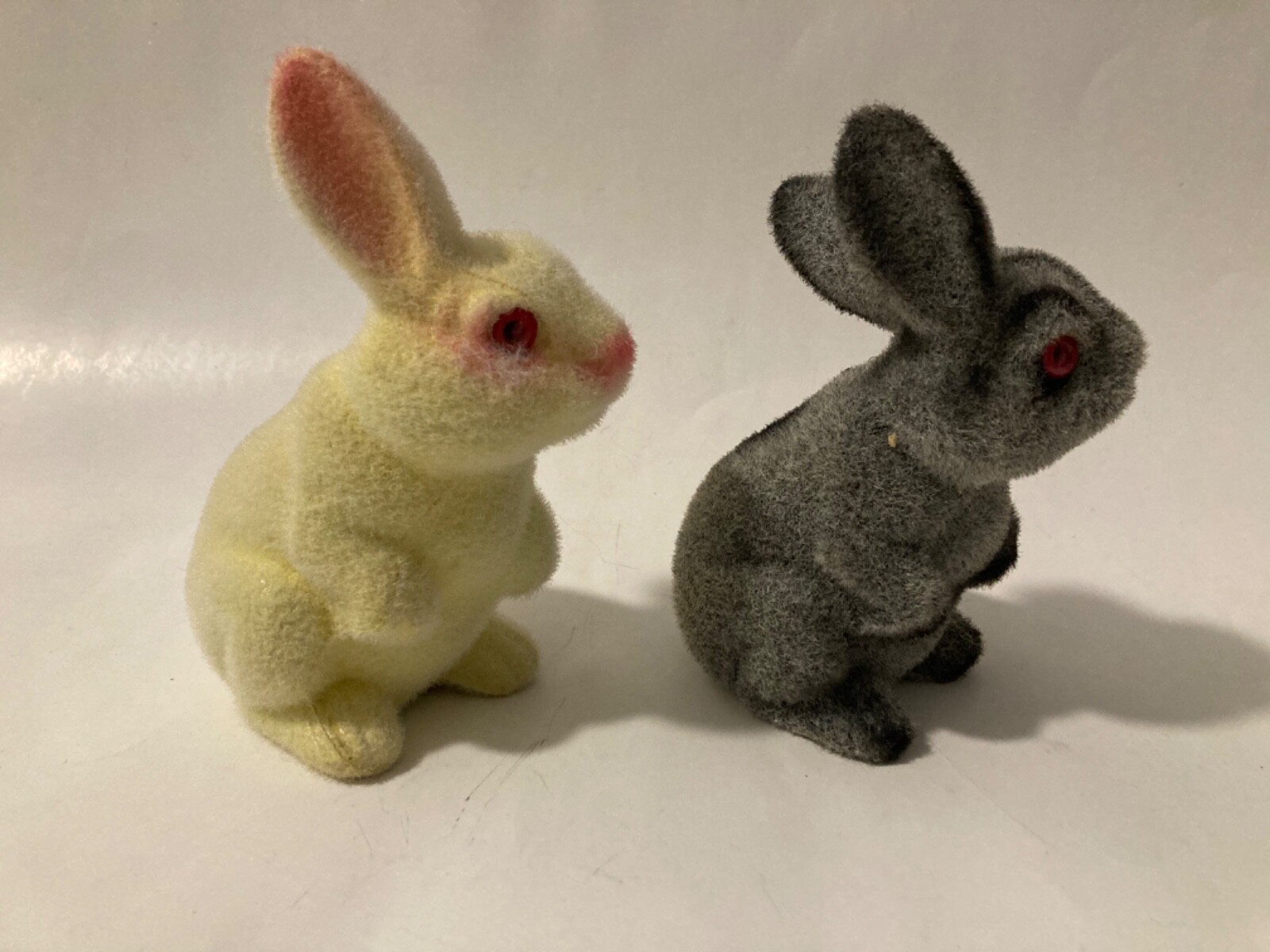 2 Vintage Fuzzy Flocked Bunny Rabbit Coin Easter Piggy Bank Yellow and ...