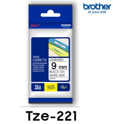 Brother Label Tape Tze-221 9mm Black on White Tape Laminated Genuine ...