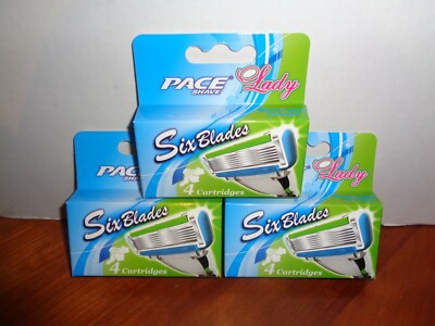12 Pace Shave Lady Six Blade Women Cartridges 3-4 Packs Fits All Dorco ...