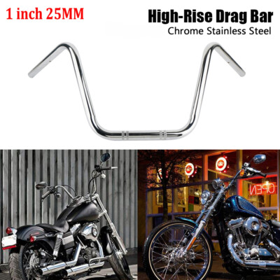 1" 25mm Motorcycle Handlebar High-Rise Drag Bar Chrome For Honda Harley ...