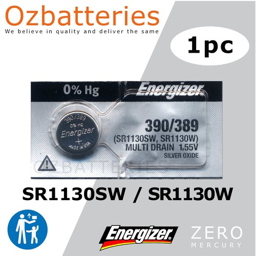 1PC ENERGIZER SR1130SW SR1130W 390/389 / 1.55V Watch Batteries - Silver ...
