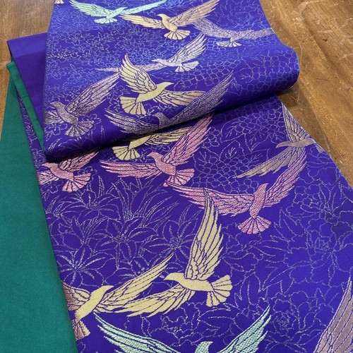 Bird Purple Bamboo Silk Obi, Six-Striped Kimono Belt, Japan Made | eBay