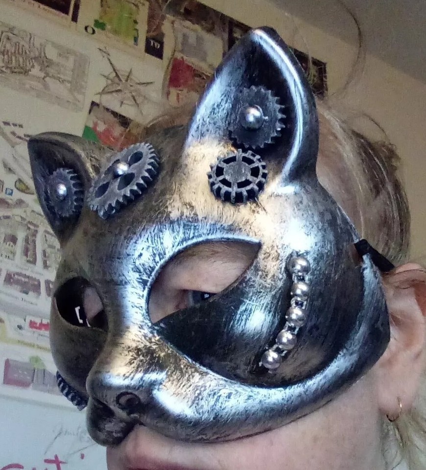 STEAMPUNK CAT grey Half Mask Halloween Fancy Dress 17x15x6cm Hard ...