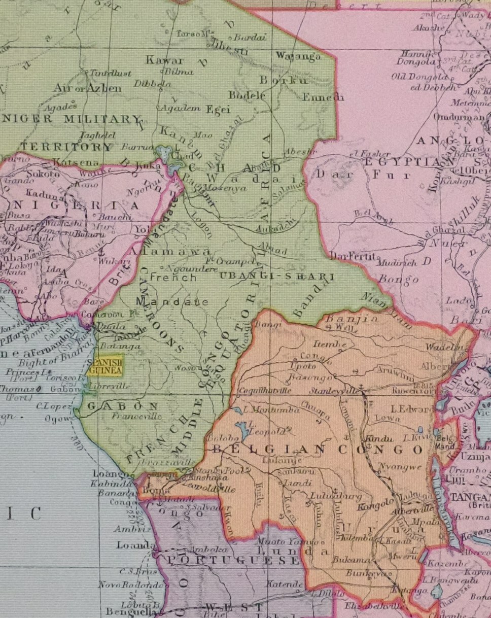 1934 MAP AFRICA EUROPEAN POSSESSIONS TRANSVAAL RHODESIA MOZAMBIQUE ...