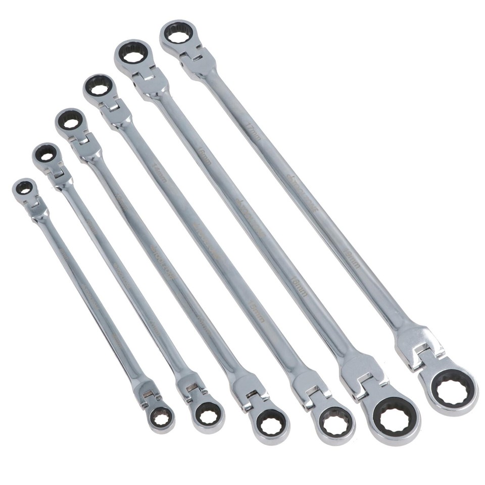 Metric Flexi Headed Ratchet Spanners Wrench Set Extra Long 8mm - 9mm ...