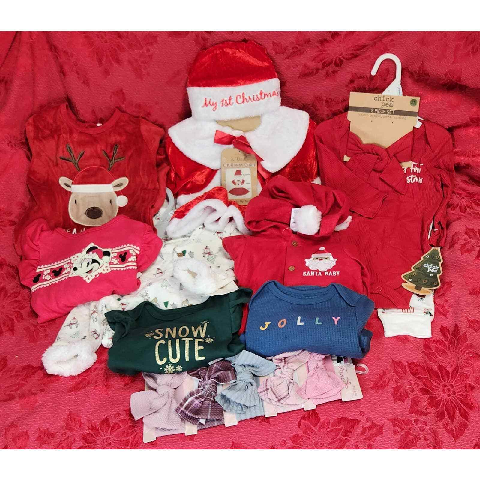 3 Month Baby Christmas Clothes 8 Outfits+Bows OnePiece First Christmas ...