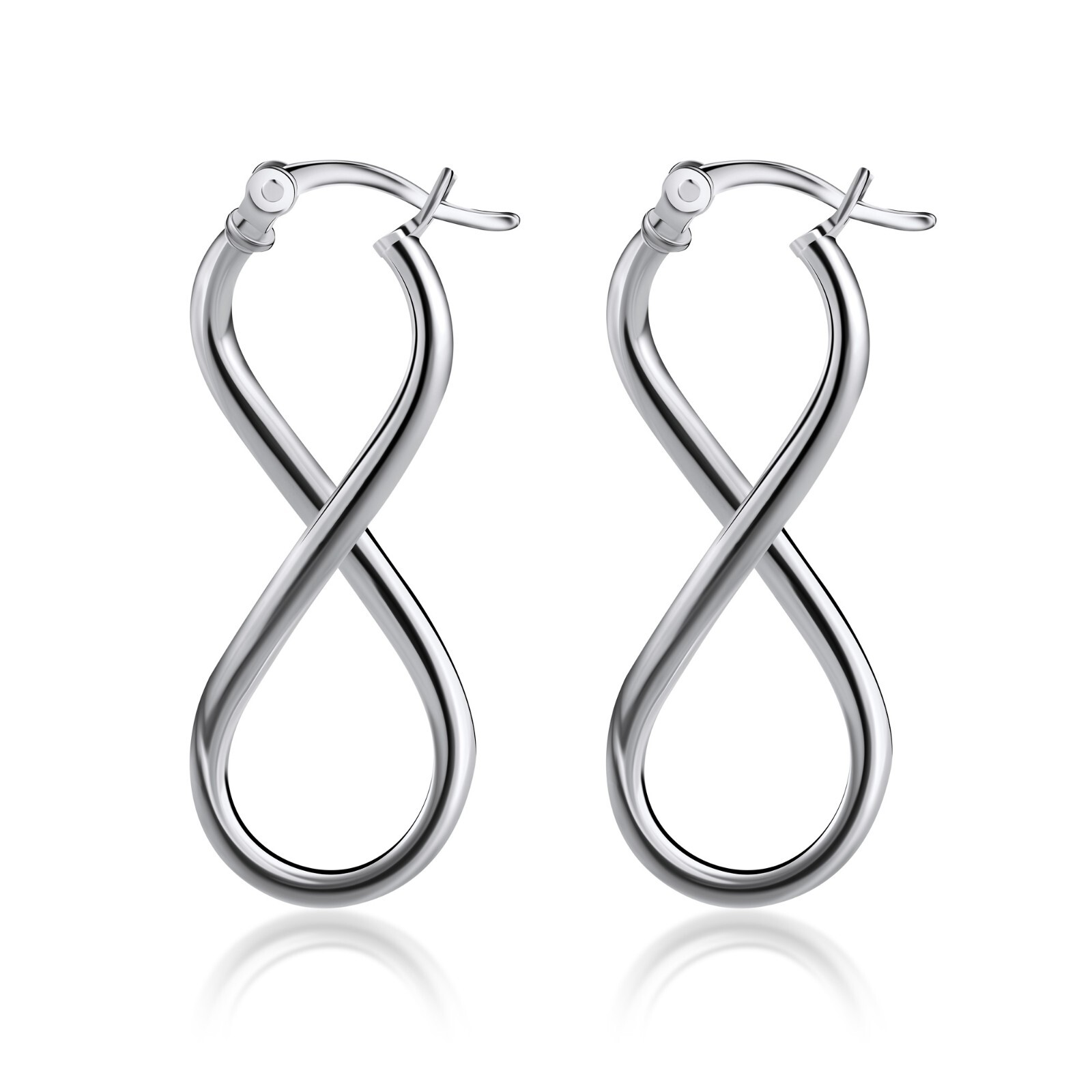 Genuine 925 Sterling Silver Infinity Hoop Earrings For Women's 2 Colors ...
