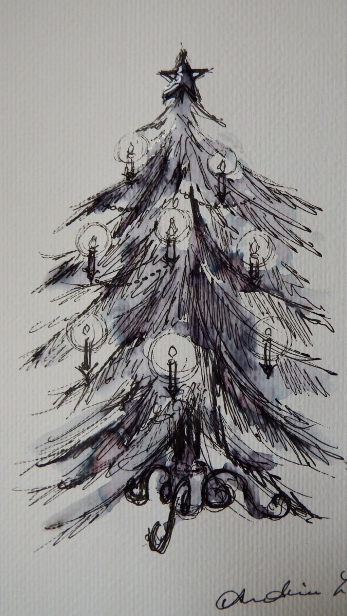 Snow On Christmas Tree Drawn