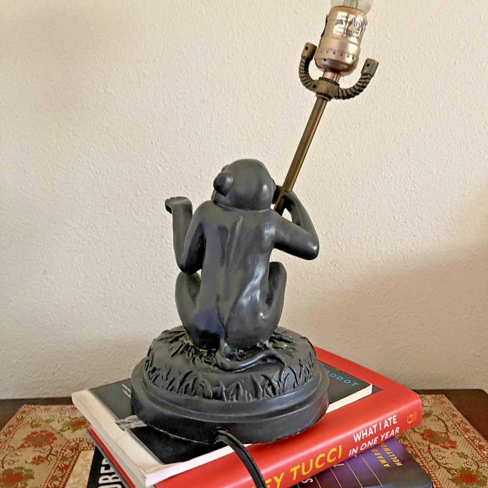 Whimsical Monkey Lamp Holding Light Bulb – Black Resin Jungle Safari ...