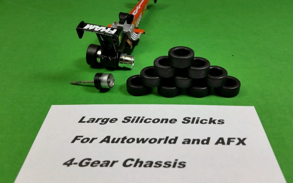 ☆10 LARGE SILICONE TIRES☆ For AFX Autoworld 4-Gear Dragster HO Slot Car ...