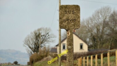 Photo 6x4 Concrete bus-stop sign near Newtownards A slightly-damaged ...