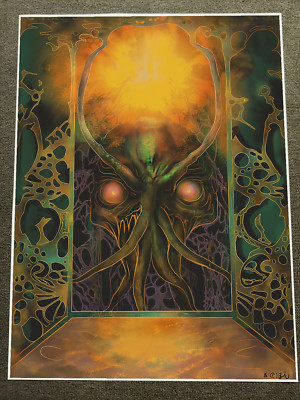 Cosmic Entity Emerging from Shadows with Fiery Background Poster ...
