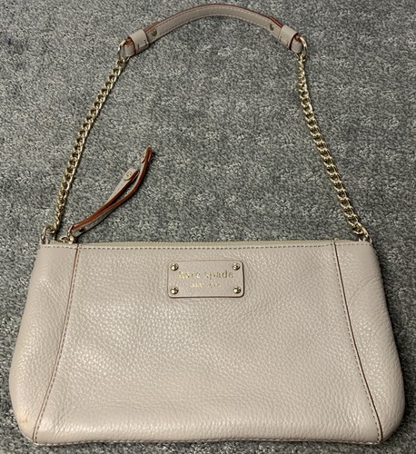 KATE SPADE ADELA Tan Pebbled Leather Chain Strap Pochette Style Retail ...