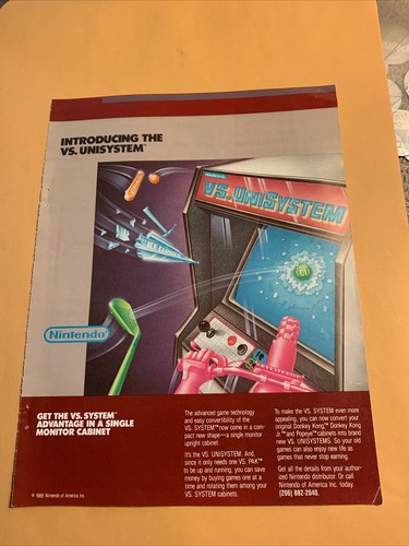 original 11- 8.5'' Vs Unisystem Nintendo arcade video game AD FLYER | eBay
