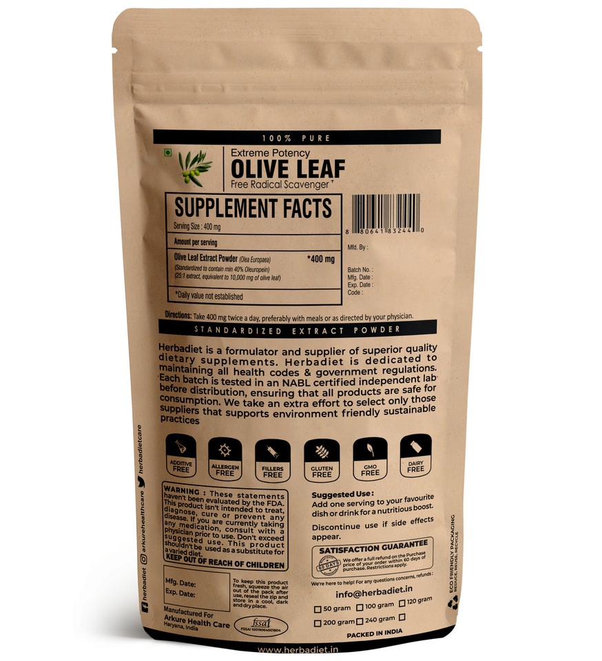 Olive Leaf Extract Powder 40% Oleuropein (10,000 mg eq) STRONGEST ...