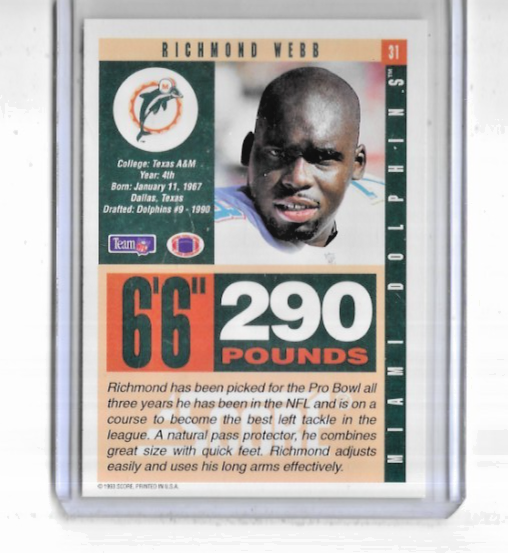 1993 Score Football #31 Richmond Webb Miami Dolphins | eBay