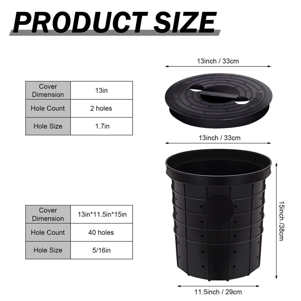 Sump Pump Basin with Lid Holds 10 Gallons 15" Tall Heavy-Duty ...