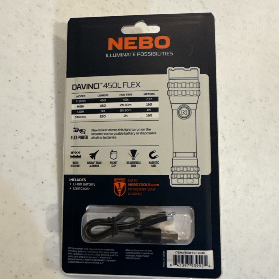 Nebo DaVinci 450L Flex Flashlight 450 Lumen NEB-FLT-1046 | eBay