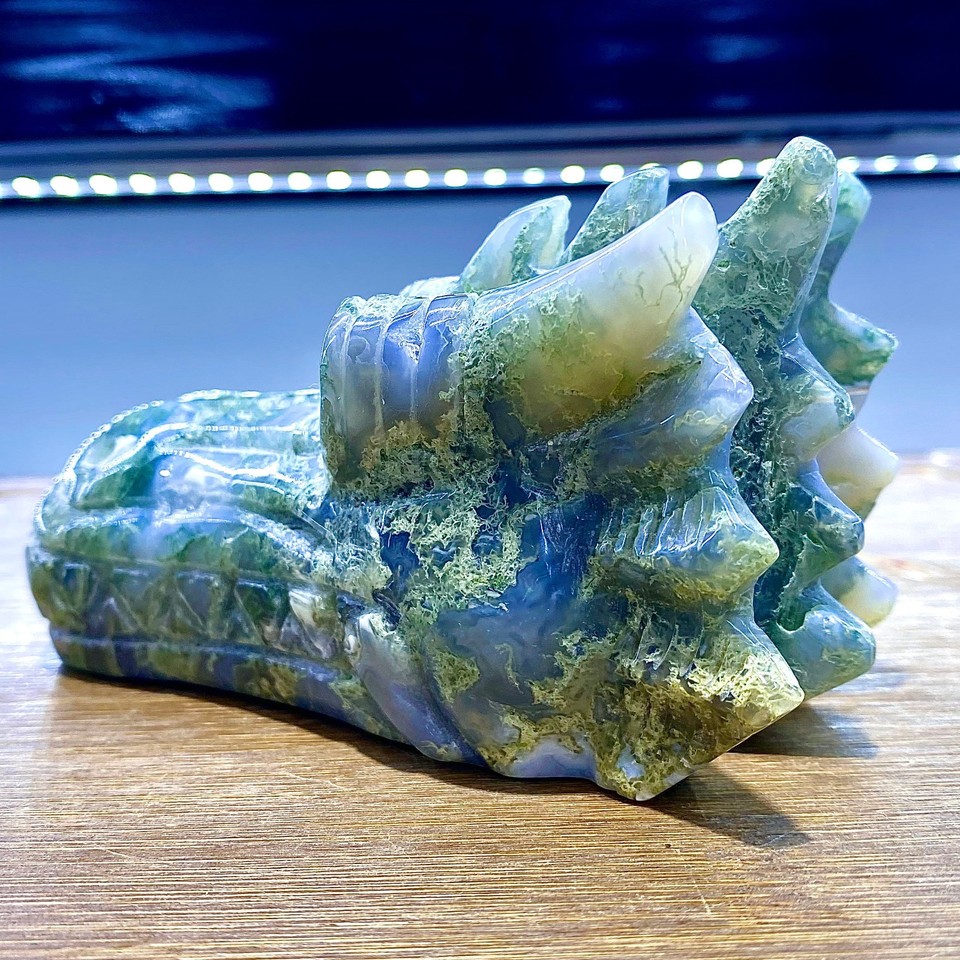 Green Moss Agate Dragon Head - Handcarved Crystal Sculpture - 16.64OZ ...