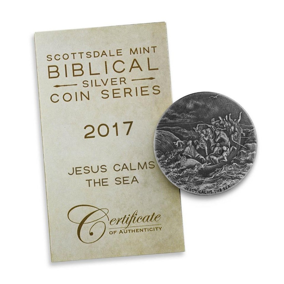 2017 2 oz .999 Silver Coin Jesus Calms the Sea - Biblical Coin Series # ...