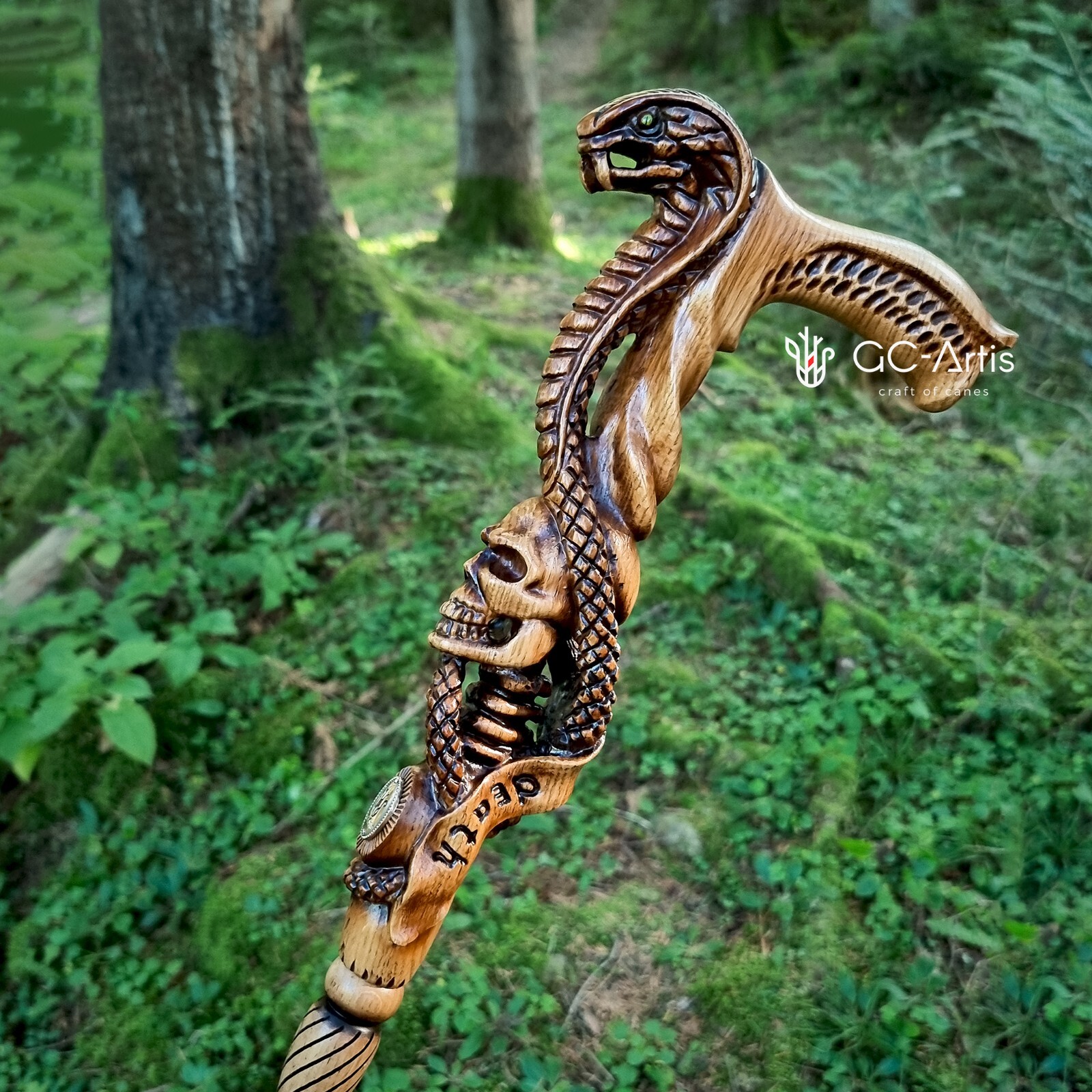 Cobra Snake & Skull Wood Crafted walking cane stick, Engraved walking ...