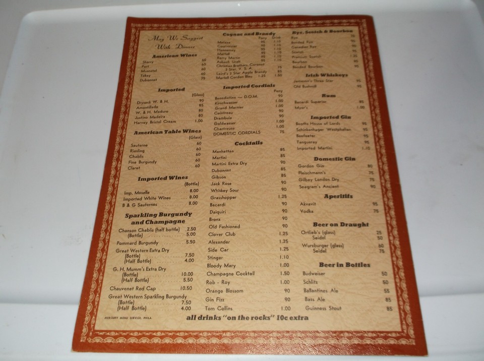 VINTAGE HOFFMANN HOUSE MENU PHILA, PA | eBay