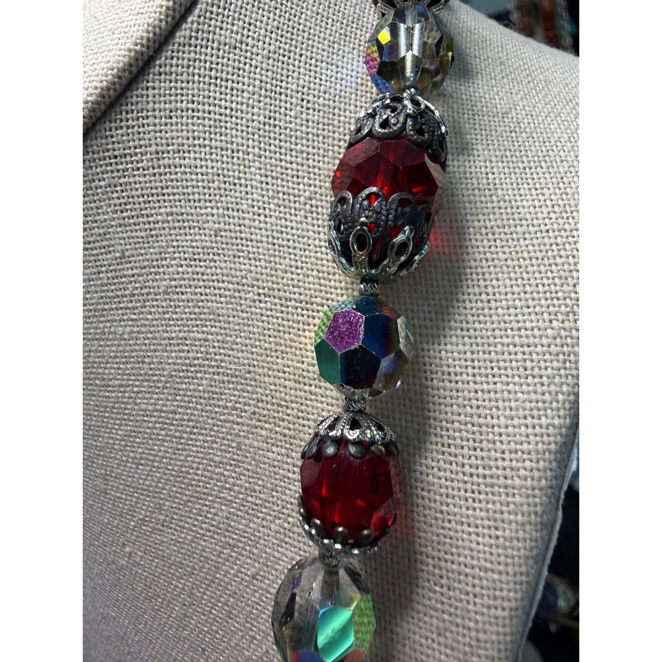 Vintage Vendome Faceted Red Glass & Aurora Borealis Glass Bead Jewelry ...