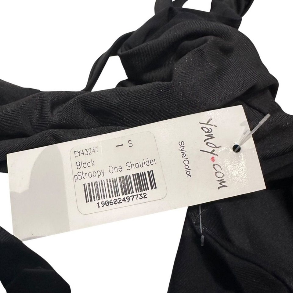 YANDY WRAPAROUND BASIC One Shoulder Strappy Cutout BIKINI TOP Black ...