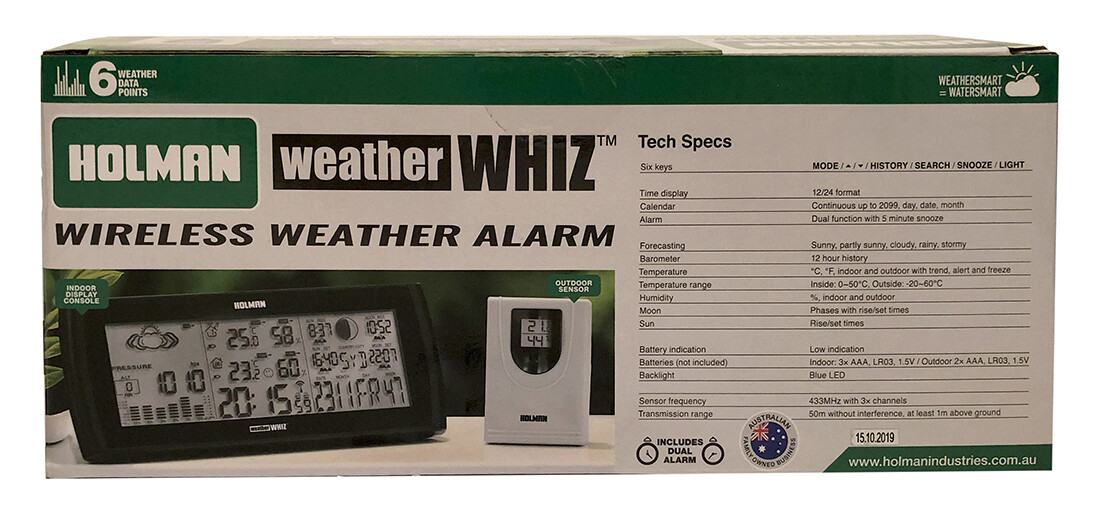 Holman Weather Whiz 6 with Alarm Wireless Station Monitor System WS5101 ...