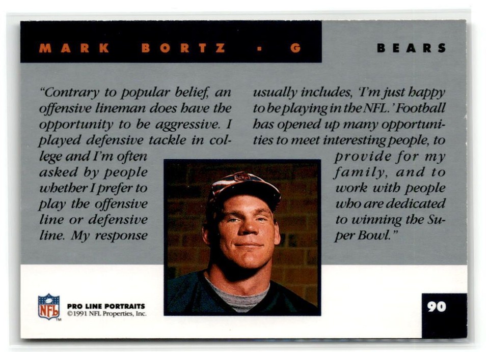 1991 Pro Line Portraits FOOTBALL #90 Mark Bortz Chicago Bears | eBay