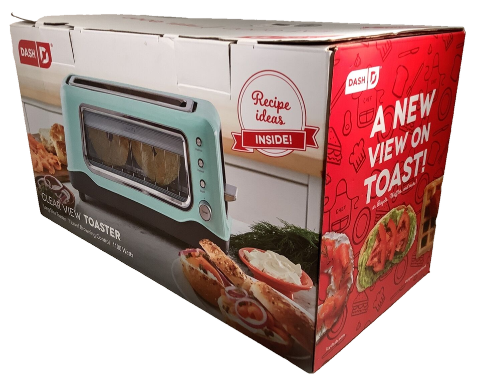 Retro Dash Clear View Aqua Toaster w/Extra Wide Slot, Black & SS Accent ...