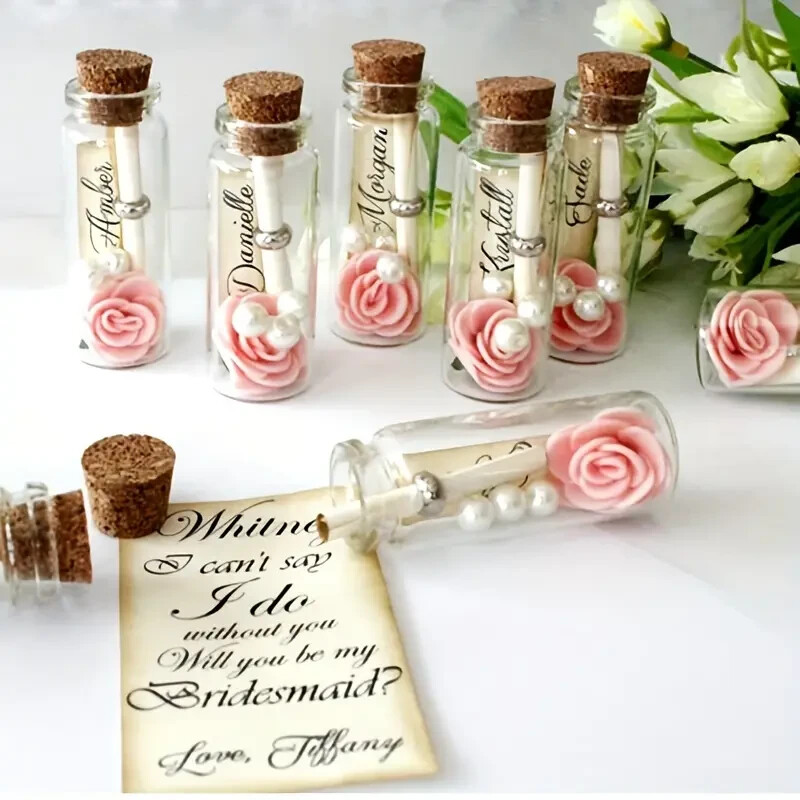 Mini Glass Bottles 25ml (65mm x 30mm) Plus Cork Stopper, Tags, Label ...