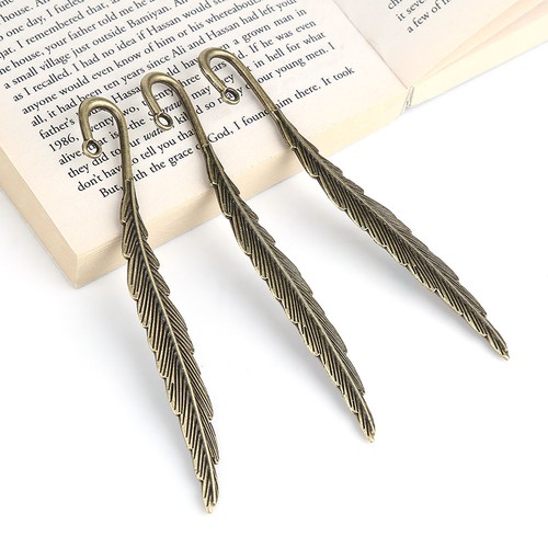 12Pcs Antique Feather Shape Bookmarks Bronze Metal Book Mark Handmade ...
