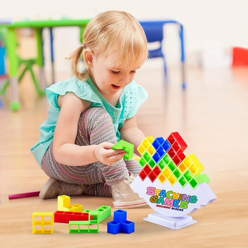 Tetra Tower Balance Game – 48PCS 3D Stacking Puzzle Blocks Educational ...