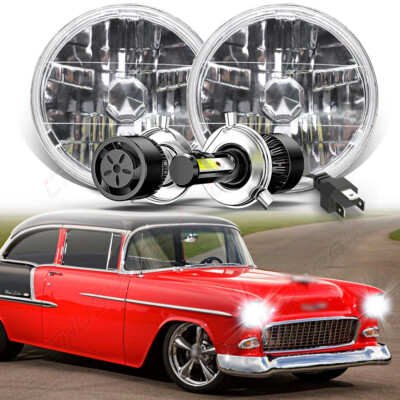 Pair 7INCH Round LED Headlights Hi/Lo for Chevy Bel Air 1955 1956 1957 ...