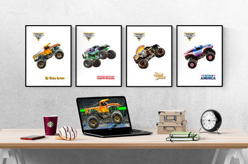 Monster Jam Monster Trucks Set Of 4 Prints Pictures Wall Art Poster | eBay