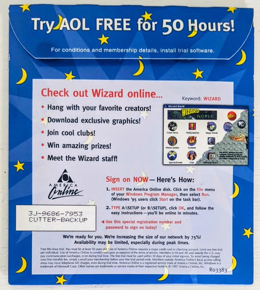 Version 3.0 America Online Collectible / Install Disk, Wizard Vintage ...