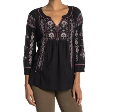 Johnny Was Blouse Womens XS Workshop Tatum Peasant Embroidered Boho ...