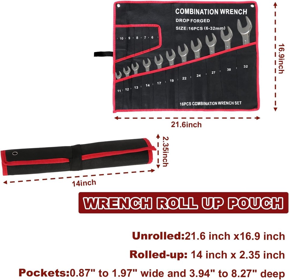 Wrench Roll Up Pouch Wrench Organizer Bag Wrench Tool Holder 15 Pockets ...