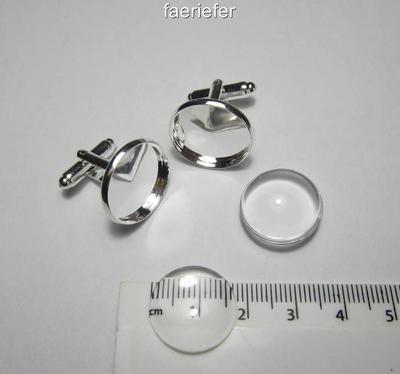 1 pair of cuff link blanks with matching glass domes 18mm setting photo ...