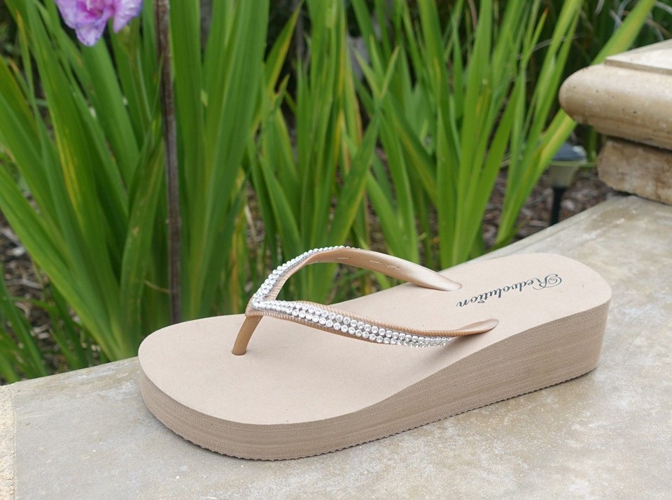 NEW Womens Crystal Rhinestone Sandals Platforms/Wedge Bling Flip Flops ...