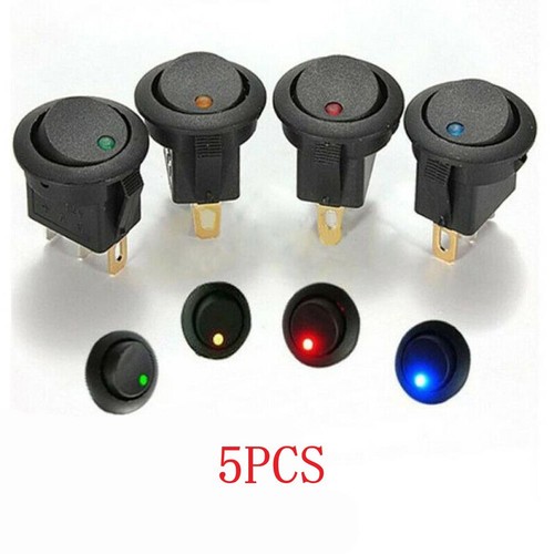 Reliable On/Off Round Rocker Switch with LED for Car Van and Boat 5PCS ...