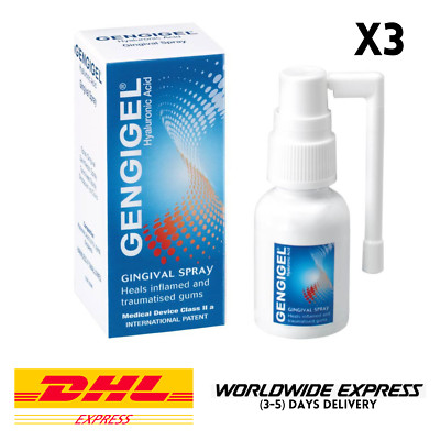 3x GENGIGEL HYALURONIC ACID Gingival 20ml Spray Mouth Ulcer ...
