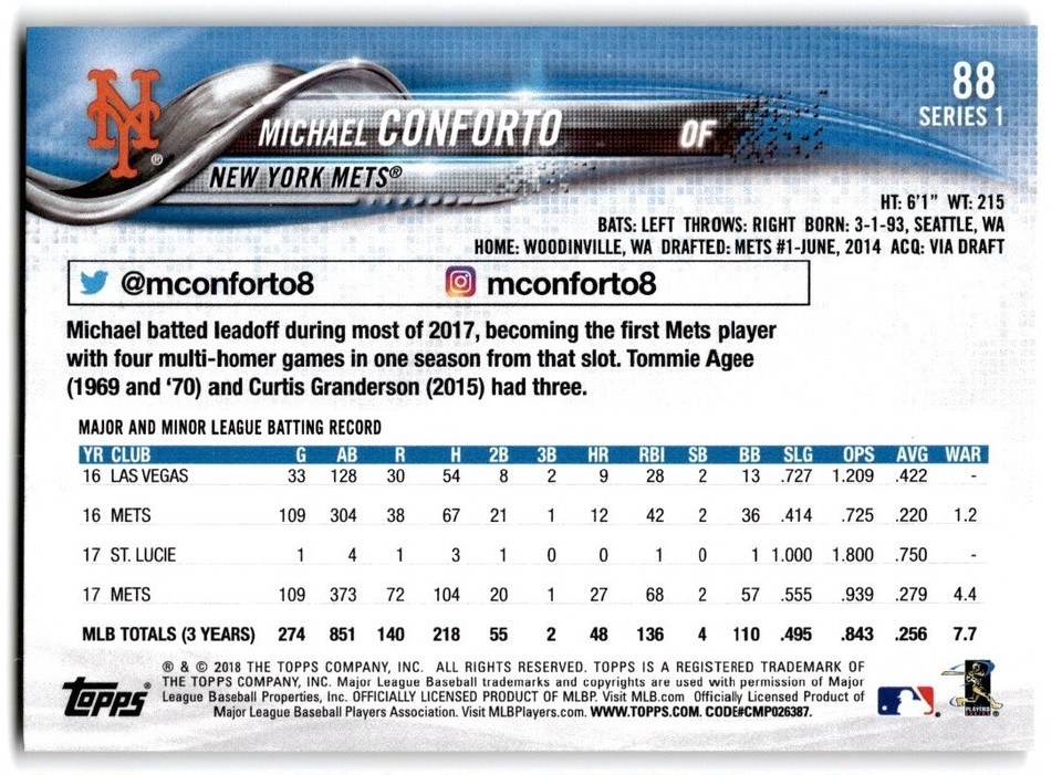 2018 Topps Michael Conforto New York Mets #88 | eBay