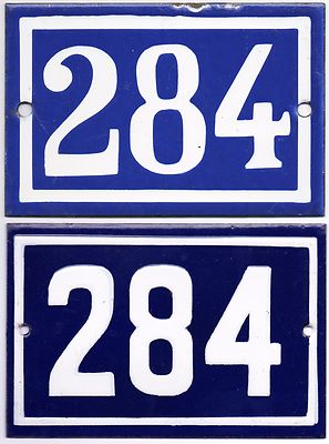 Old blue French house number 284 door gate wall fence street sign plate ...
